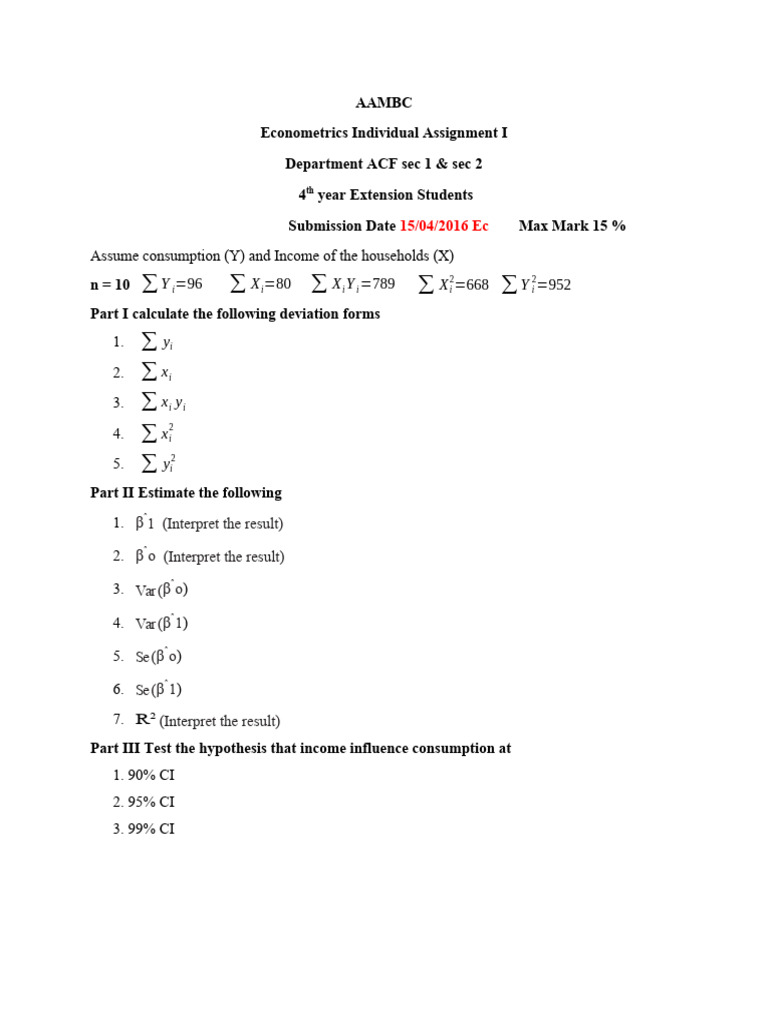 Econometrics Ind Ass 1 | PDF