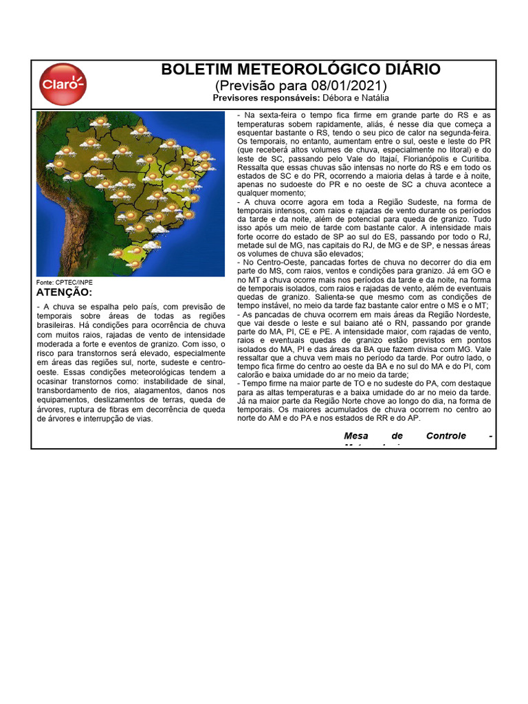 Boletim Diario 08.01 | PDF | Chuva | Granizo