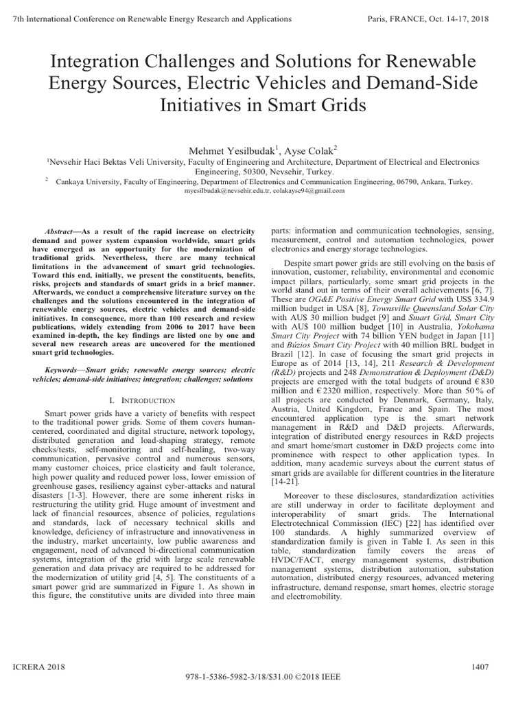Integration Challenges And Solutions For Renewable Energy Sources Electric Vehicles And Demand