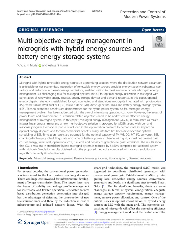 Multi-objective energy management in microgrids with hybrid energy sources and battery energy ...