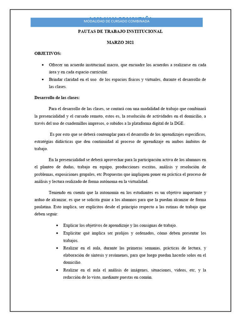 Pautas de Trabajo Institucional | PDF | Evaluación | Maestros
