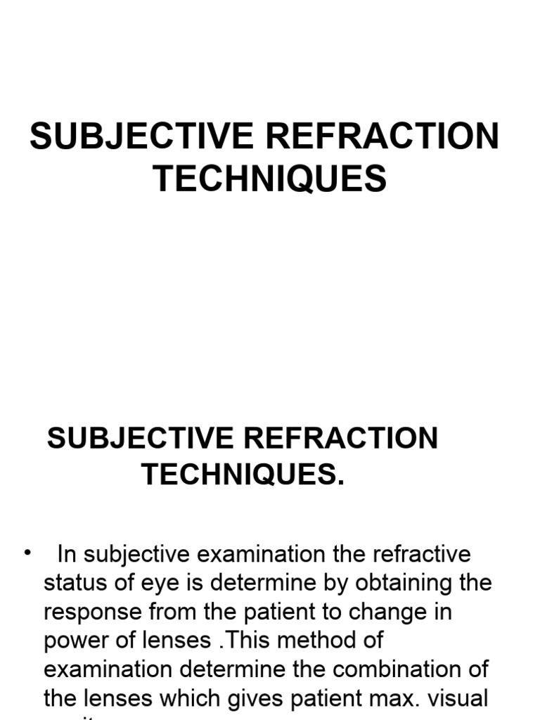 Optometry Refraction Techniques | PDF | Visual Acuity | Myopia