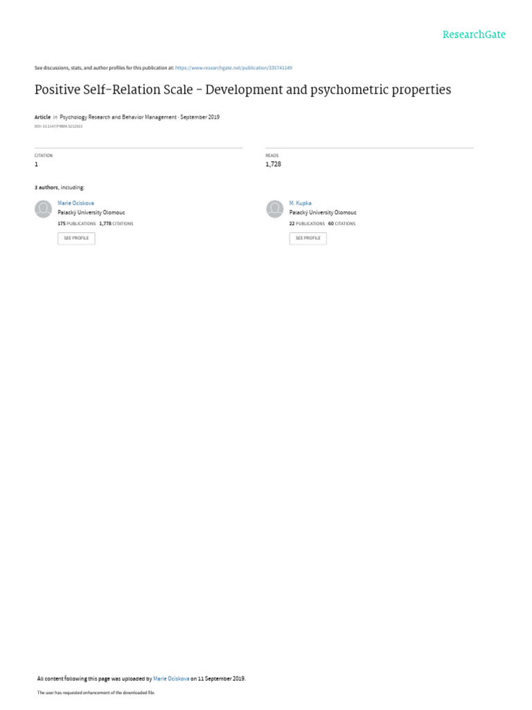 PRBM 212923 Positive Self Relation Scale | PDF | Psychology ...