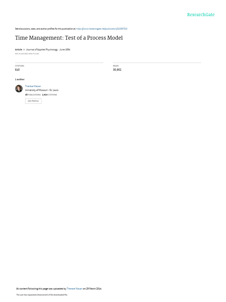 Time Management Test of A Process Model | PDF | Factor Analysis | Job ...