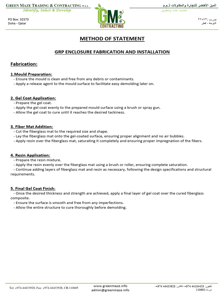 Method of Statement | PDF | Fiberglass | Screw