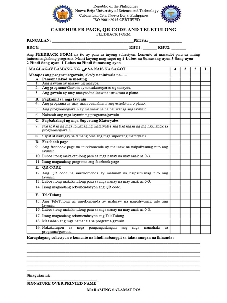 Feedback Form | PDF