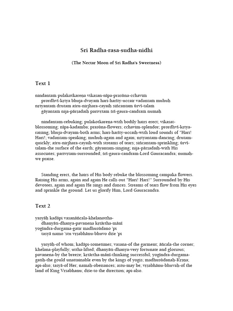 Prabodhananda Sarasvati Sri Radha Rasa Sudha Nidhi | PDF