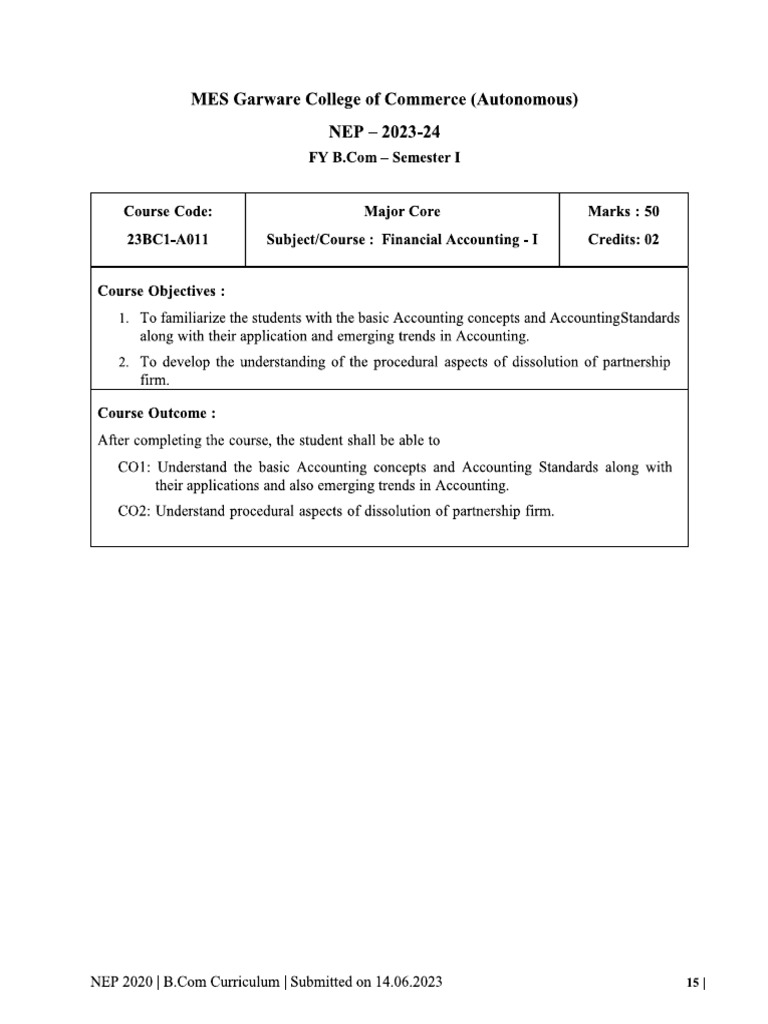 Bcom Nep 1 Sem Syllabus Compressed | PDF Bcom Nep 1 Sem Syllabus Compressed | PDF
