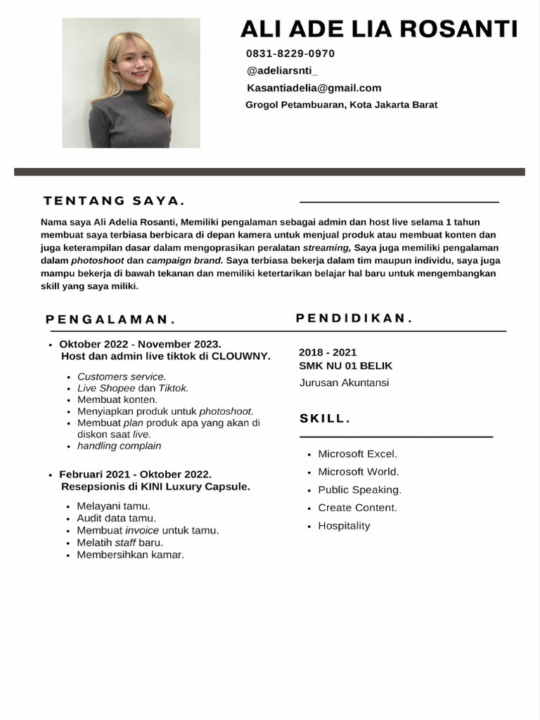 CV Ali Adelia Rosanti | PDF