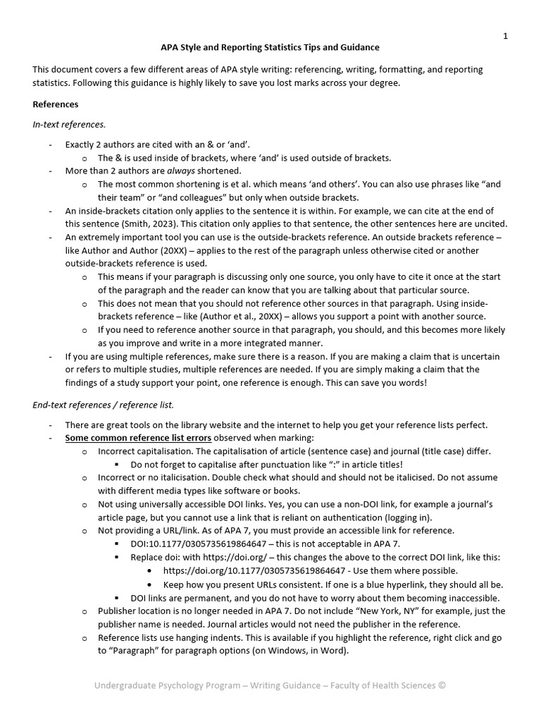 APA Style and Reporting Statistics Tips and Guidance 1.2 | PDF | Apa ...
