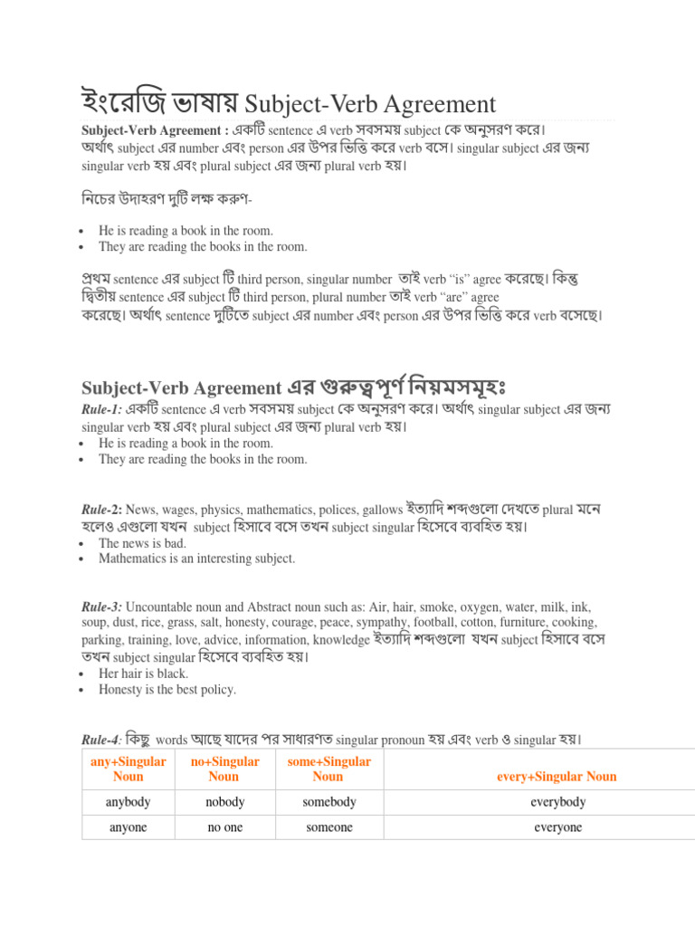 Subject Verb Agreement | PDF | Grammatical Number | Plural