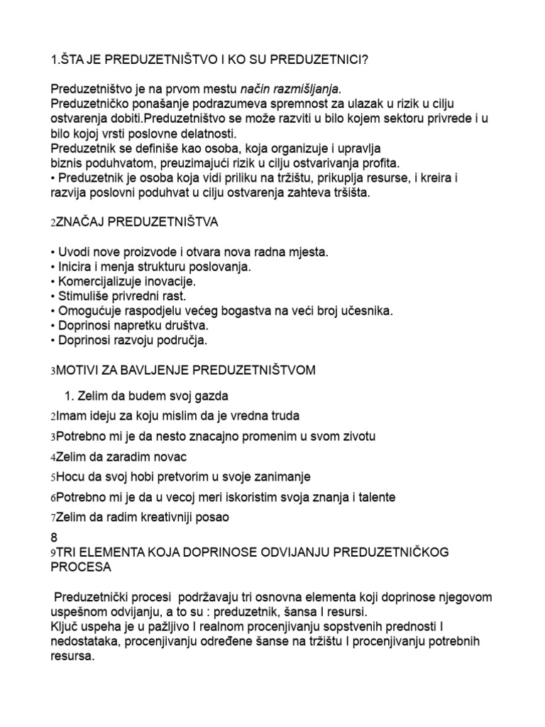 Preduzetnistvo Odgovori | PDF