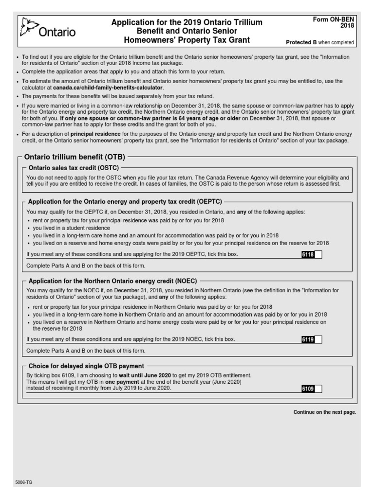 Ontario Trillium Benefit Application 2019 | PDF | Property Tax | Taxes