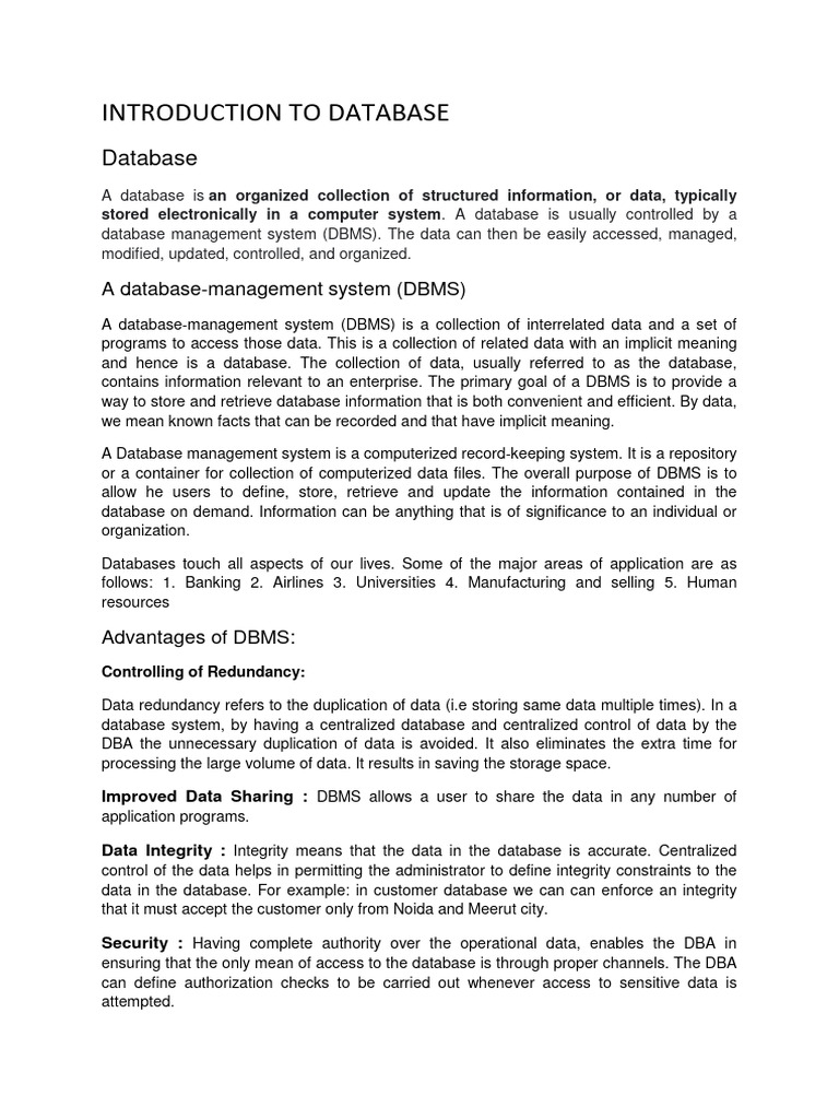 Introduction To Database | PDF | Databases | Sql