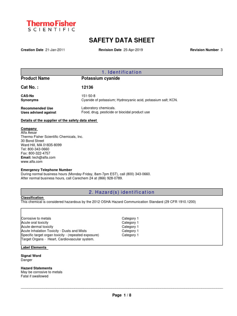 Potassium Cyanide SDS 2 | PDF | Firefighting | Toxicity