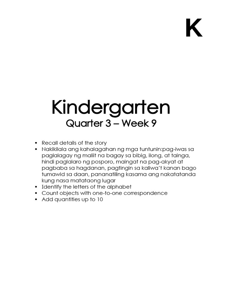 LAS Kindergarten Q3 Week 9 | PDF