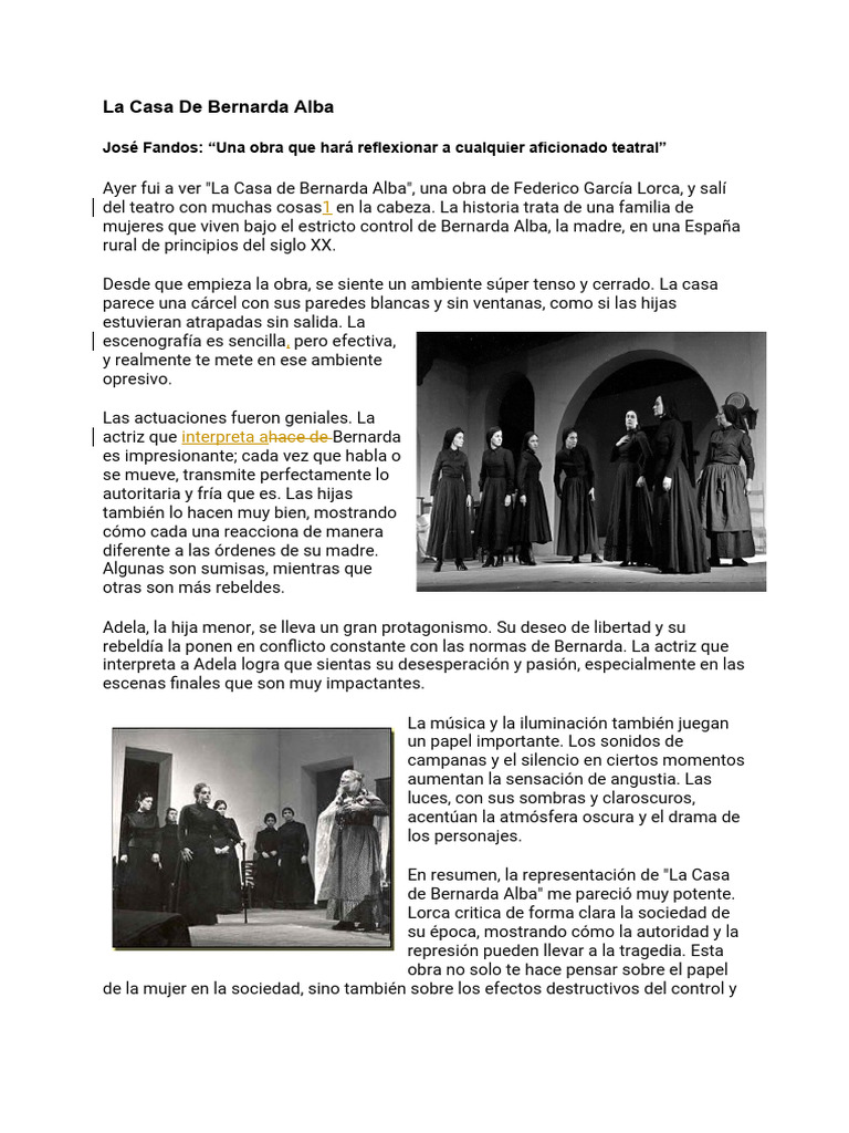 Análisis de "La Casa de Bernarda Alba" | PDF | Teatro