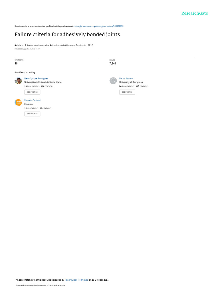 Adhesive Joint Failure Criteria | PDF | Strength Of Materials ...
