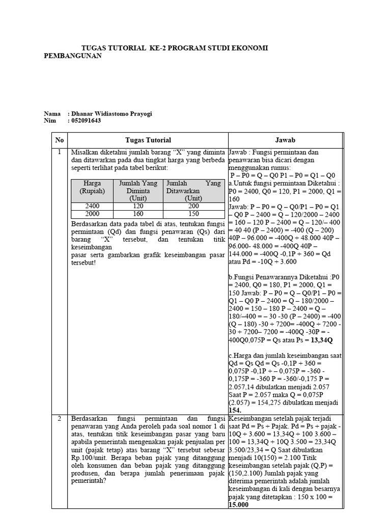 Soal Tugas Tutorial 2 MTK-Dhanar | PDF