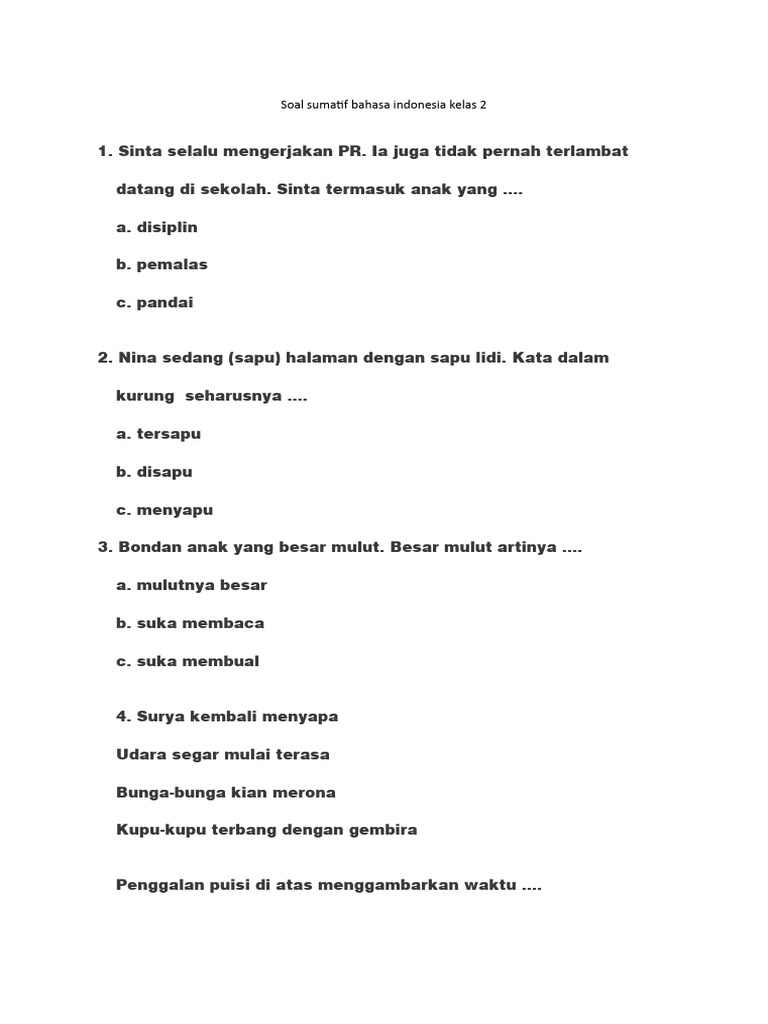 Soal Sumatif Ba | PDF | Seni & Disiplin Bahasa | Puisi