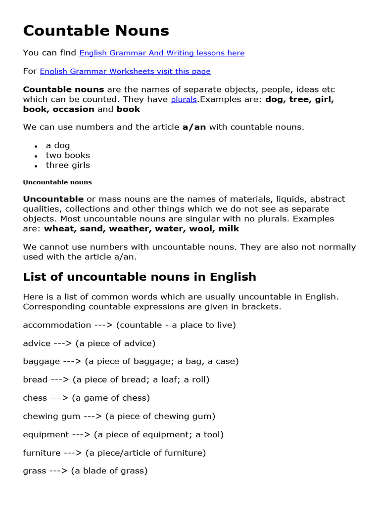 Countable Nouns | PDF | Noun | Plural