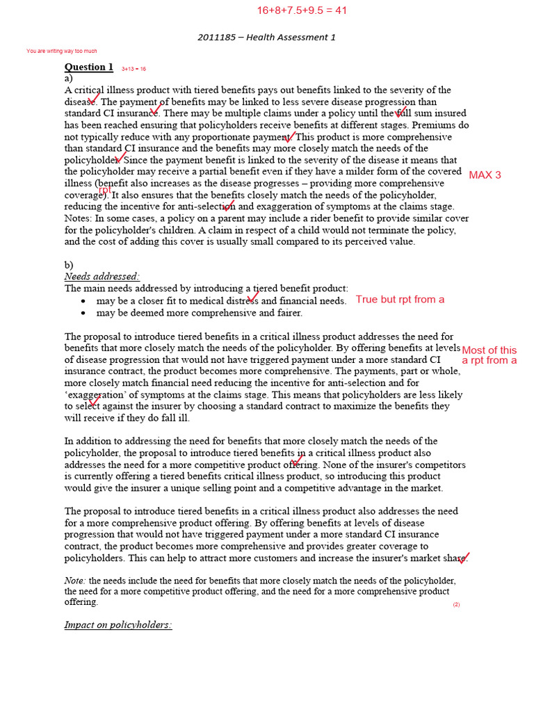 Health Assessment 1 | PDF | Insurance | Risk