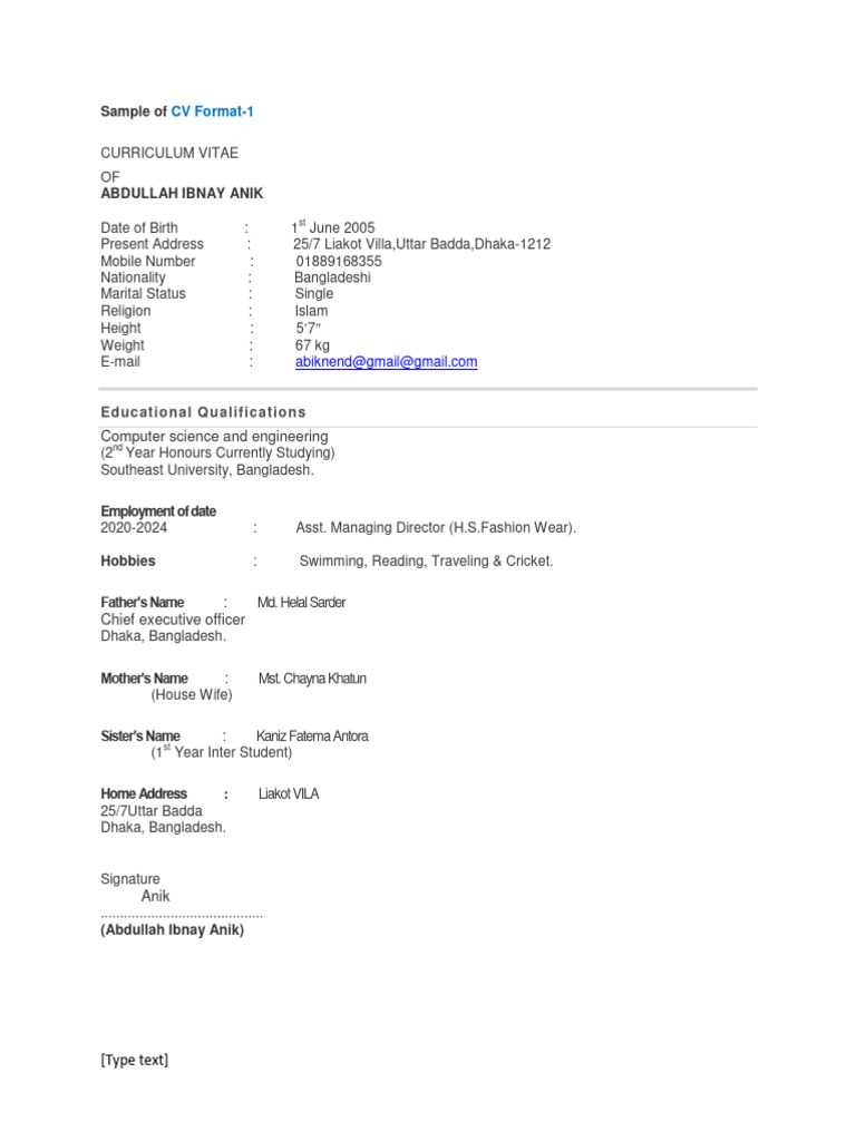 CV Format BD | PDF