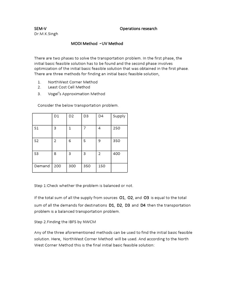MODI Method - UV Method | PDF | Algorithms And Data Structures ...