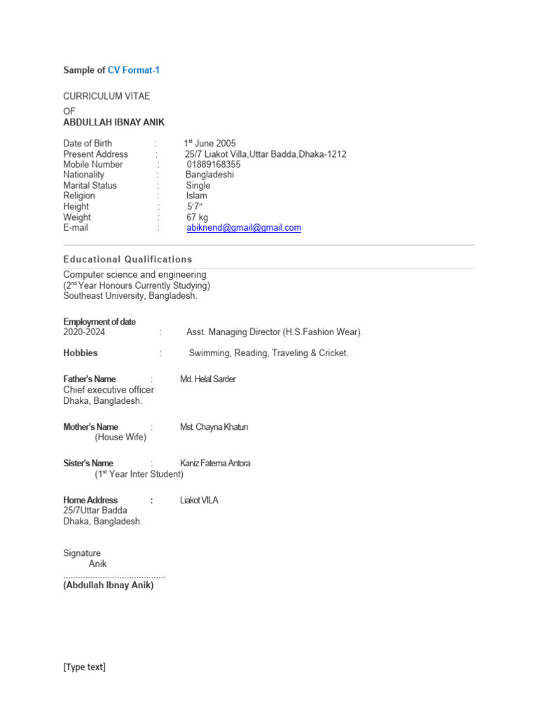 288815876-CV-Format-BD | PDF