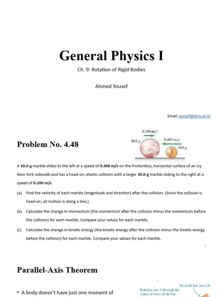 General Physics I-9-2 | PDF | Rotation Around A Fixed Axis | Collision