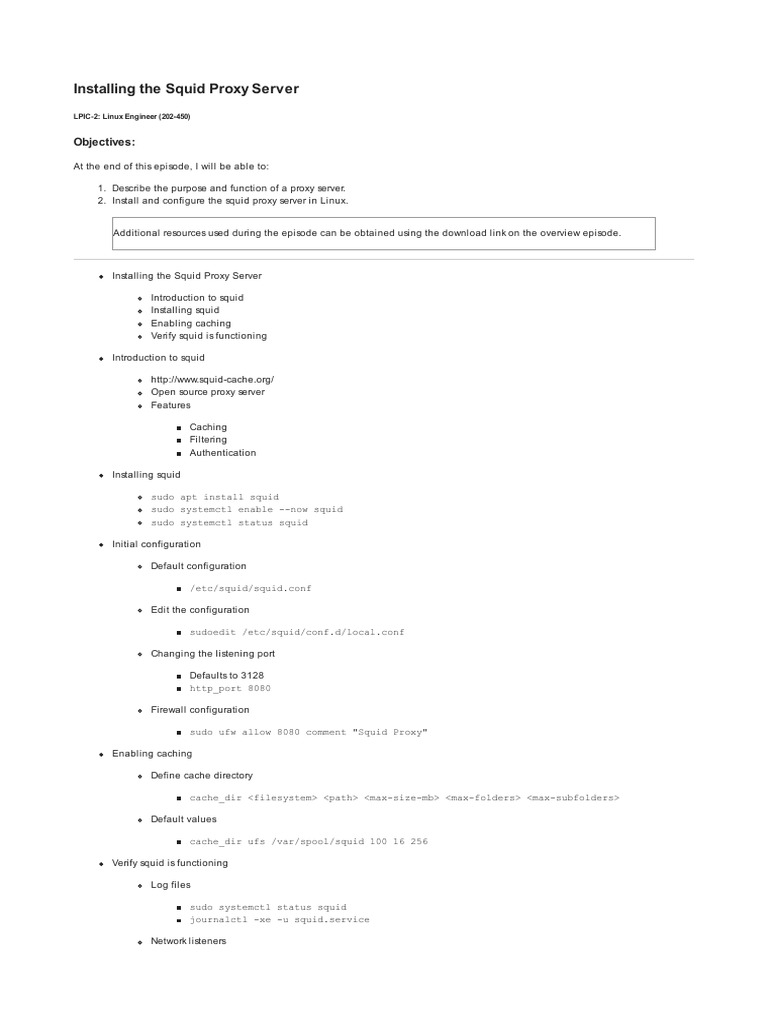 Install & Configure Squid Proxy Server | PDF | Computers