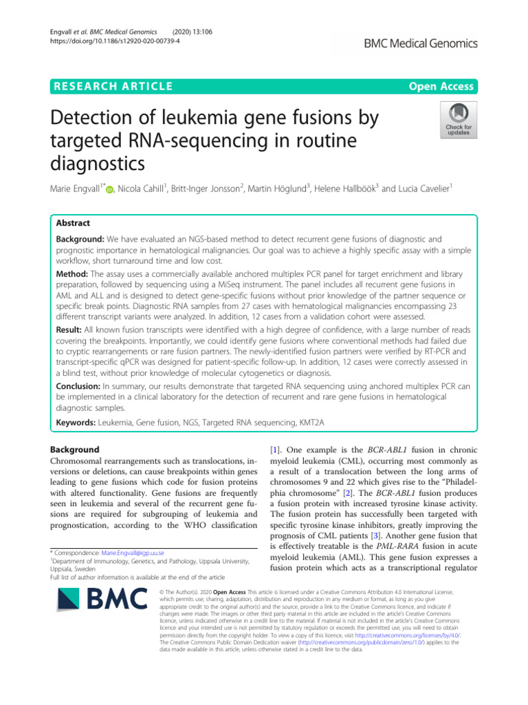 Detection of Leukemia Gene Fusions by Targeted RNA Sequencing | Download Free PDF | Fluorescence ...