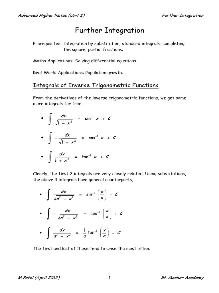Further Integration Notes | PDF | Integral | Mathematics