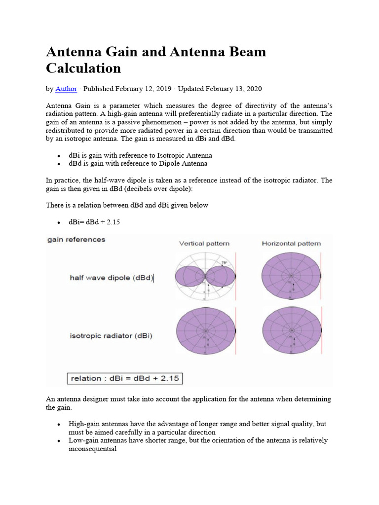 Antenna Gain and Antenna Beam Calculation | PDF | Antenna (Radio ...