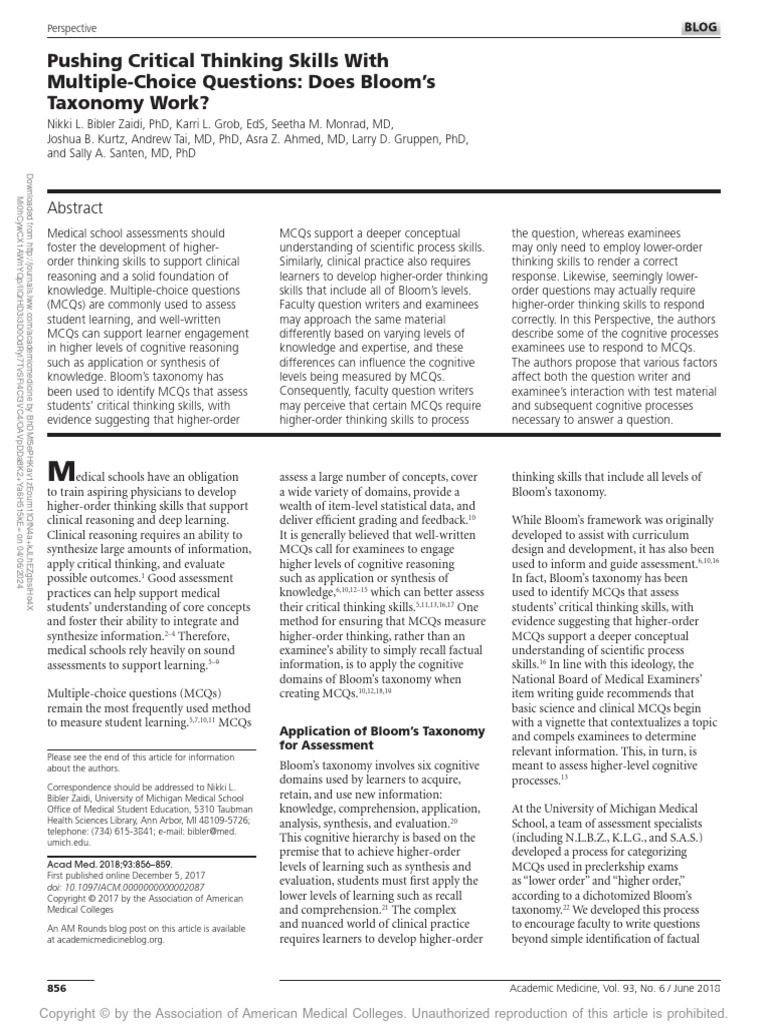 Pushing Critical Thinking Skills With.28 | PDF | Multiple Choice ...