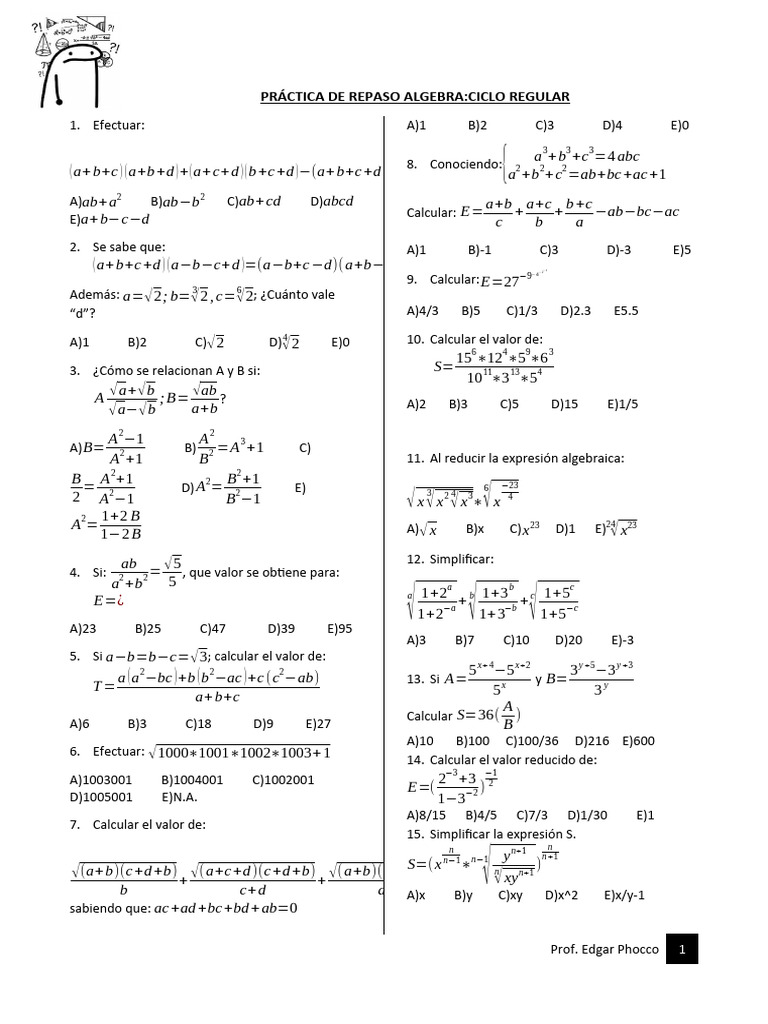 Práctica de Repaso Algebra Ciclo Regular | PDF | Ajedrez