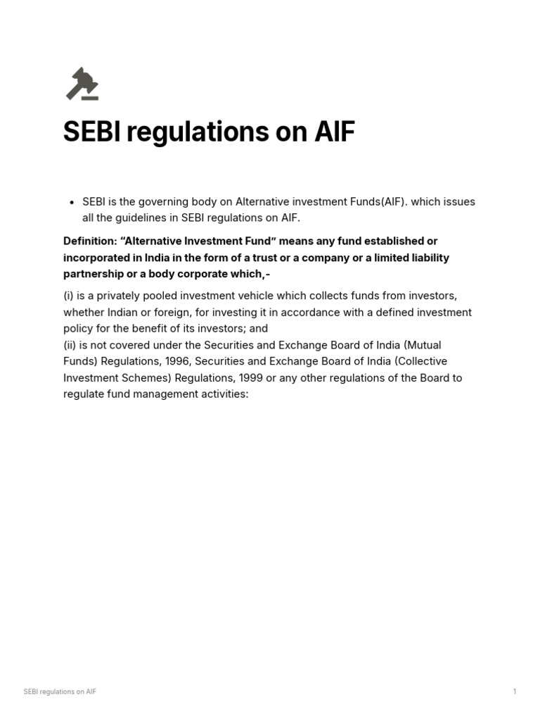 SEBI Regulations On AIF | PDF | Investment Fund | Investing