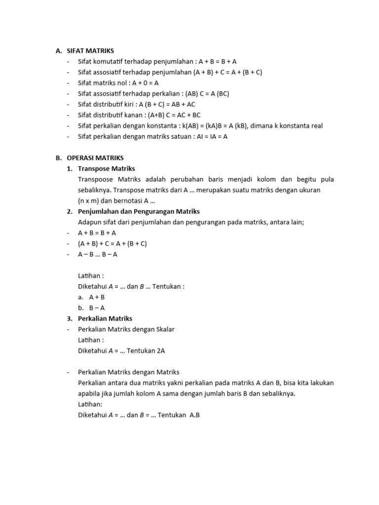 SIFAT MATRIKS Dan SIFAT VEKTOR | PDF