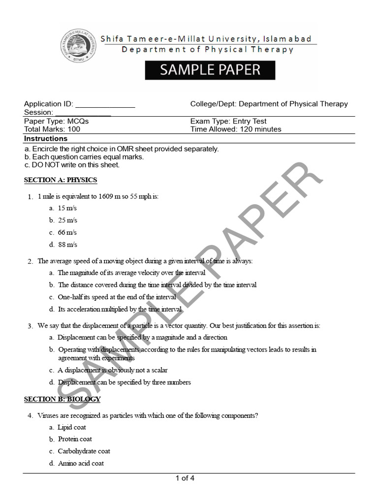 Physical Therapy Entry Test MCQs | PDF | Chemical Reactions | Euclidean ...