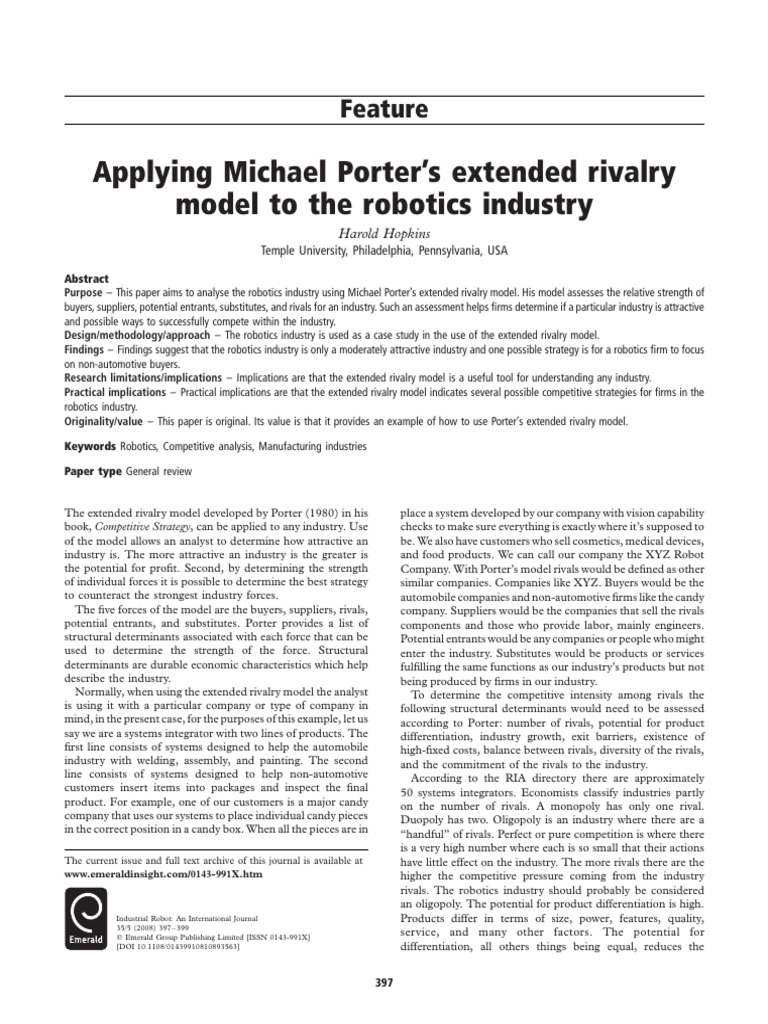 Porter 5 Forces Robotics Industry | Download Free PDF | Profit ...