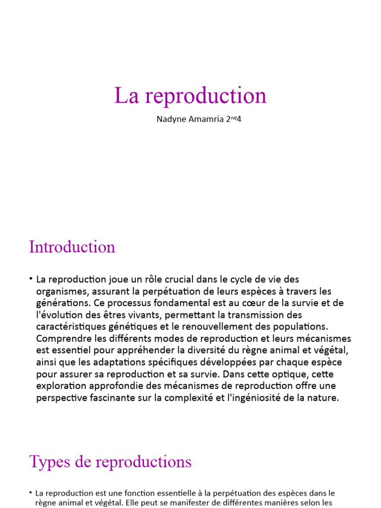 La Reproduction SVT | PDF | la reproduction | Biologie