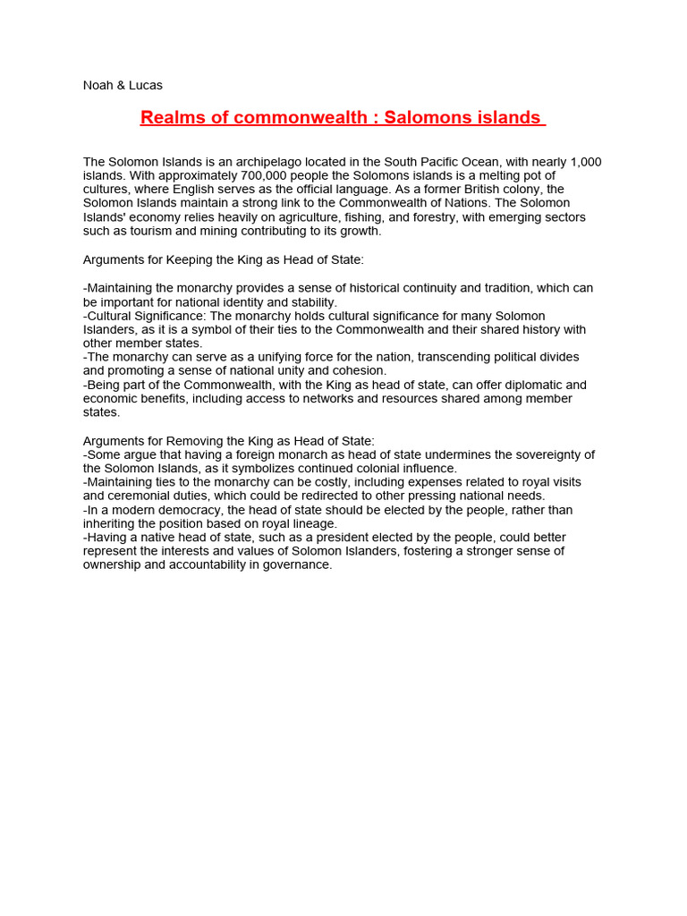 Solomon Islands: Monarchy Debate Insights | PDF