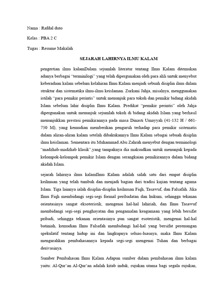 Sejarah Lahirnya Ilmu Kalam 1 | PDF | Ilmu Sosial | Agama & Spiritualitas