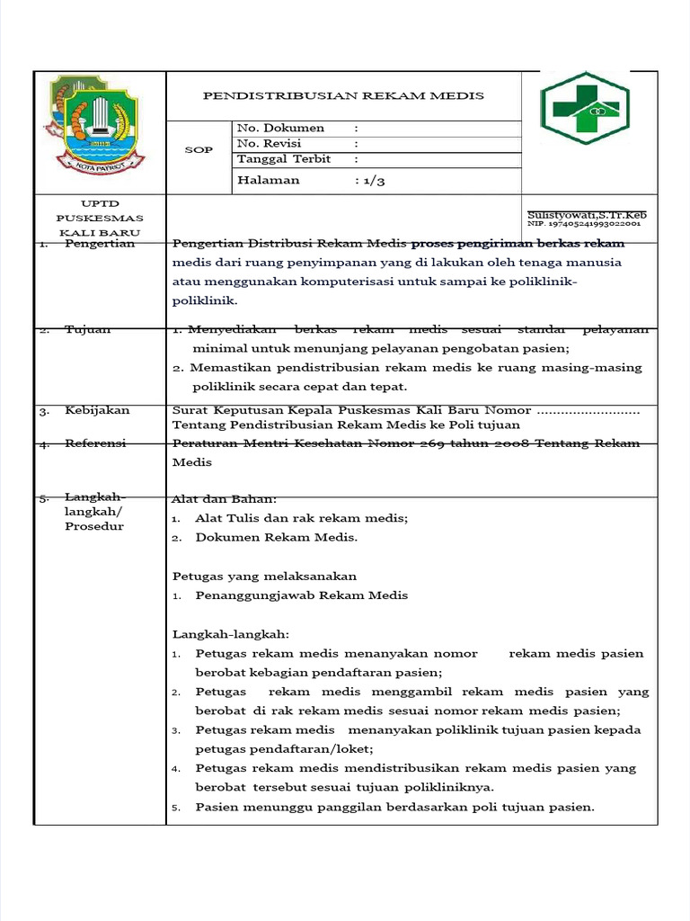 Contoh Sop-Pendistribusian-Rekam-Medis - Compress | PDF Contoh Sop-Pendistribusian-Rekam-Medis - Compress | PDF