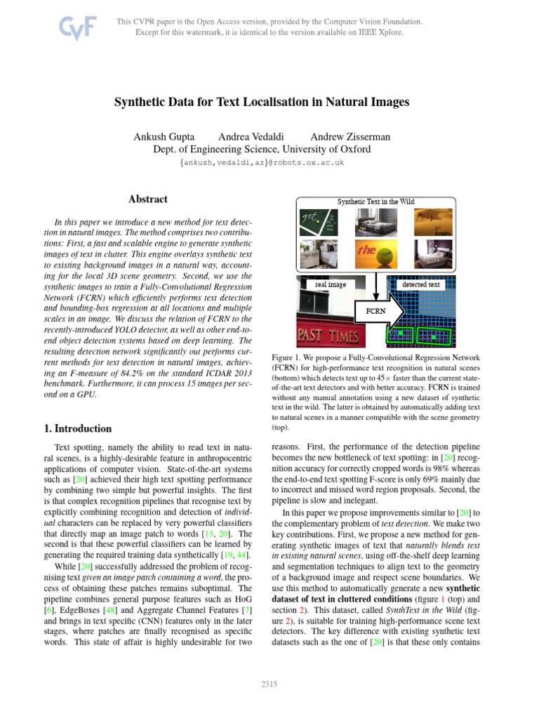 Gupta_Synthetic_Data_for_CVPR_2016_paper | PDF | Applied Mathematics