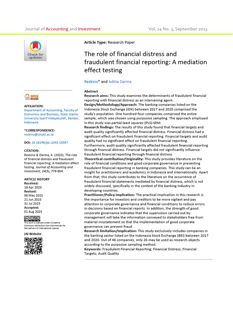 Financial Distress and Fraud in Banking | PDF | Audit | Fraud