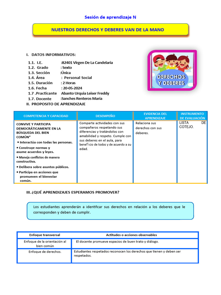 Derechos y Deberes en Sexto Grado | PDF | Derechos