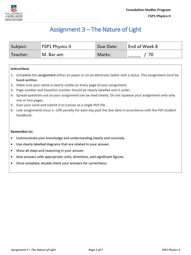 Assignment 3 - The Nature of Light | PDF | Photoelectric Effect | Photon