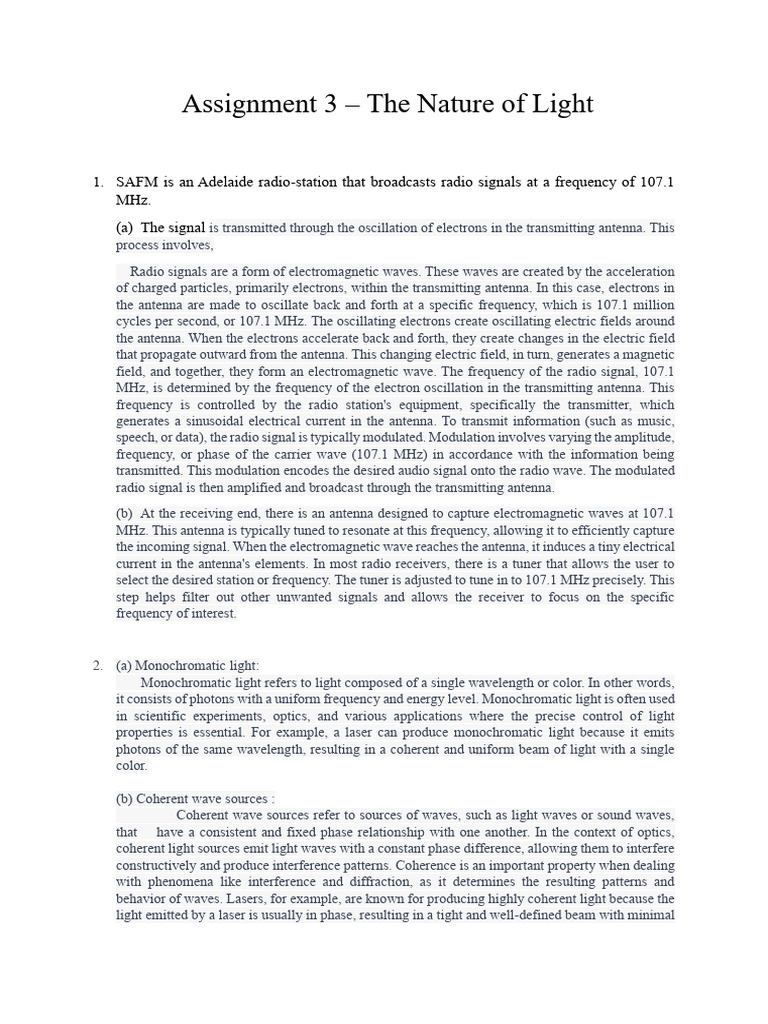 Physics Assignment Pdf Diffraction Coherence Physics