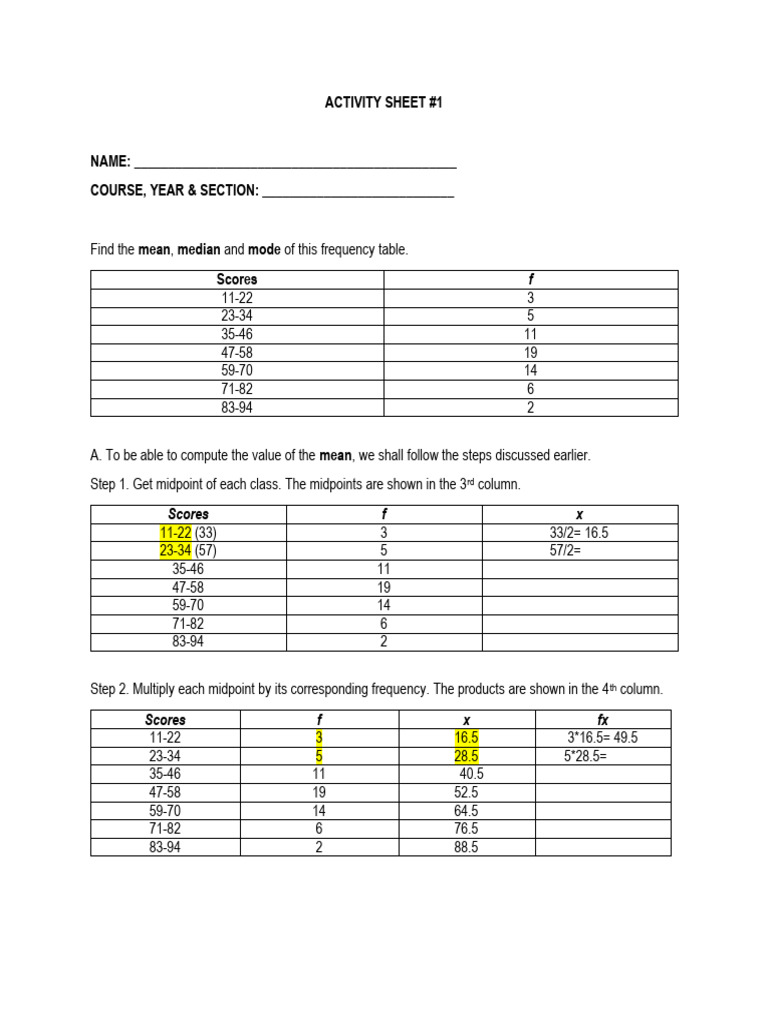 Mean, Median, Mode of Frequency Tables | PDF | Mean | Mode (Statistics)
